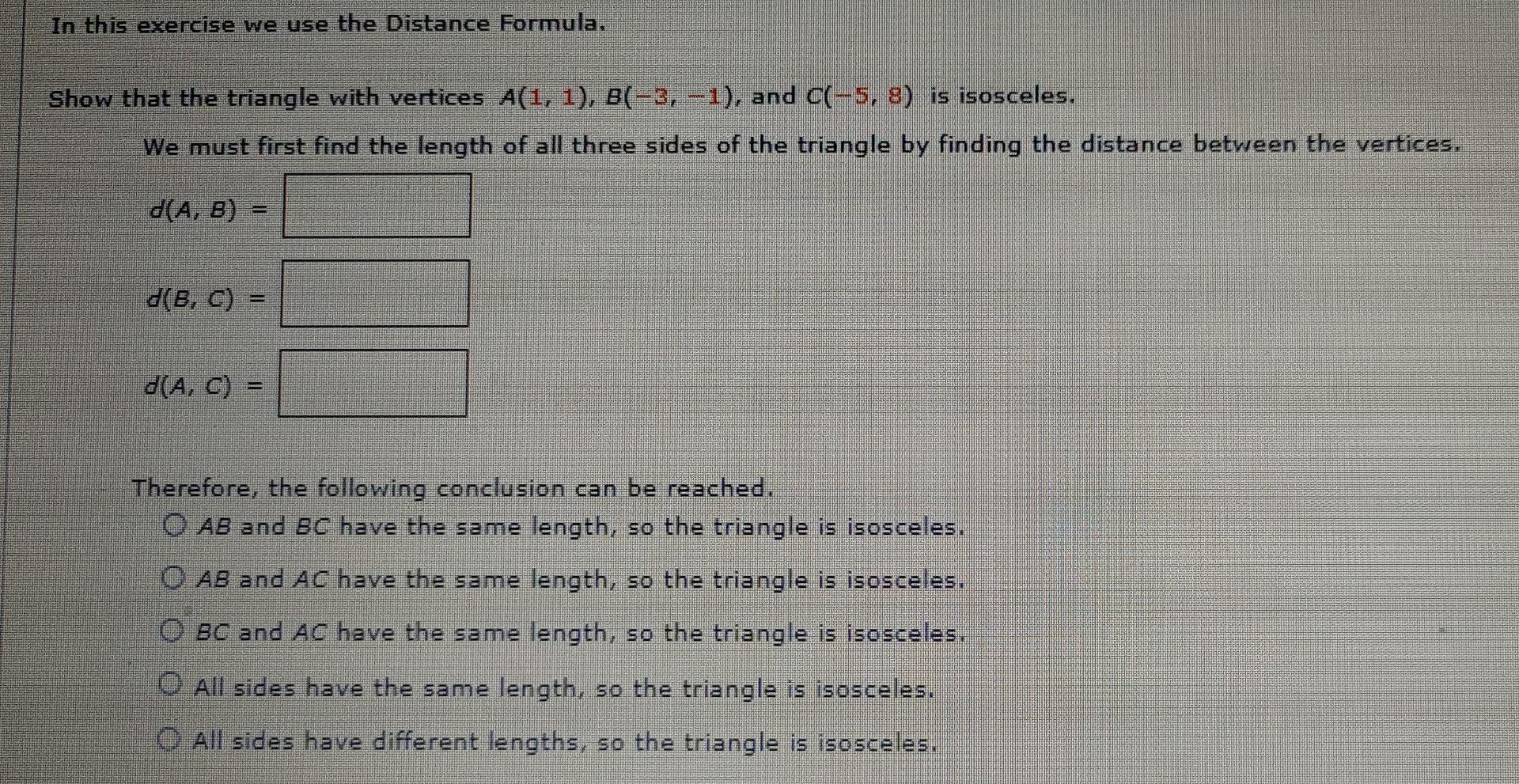 Solved In this exercise we use the Distance Formula. Show | Chegg.com