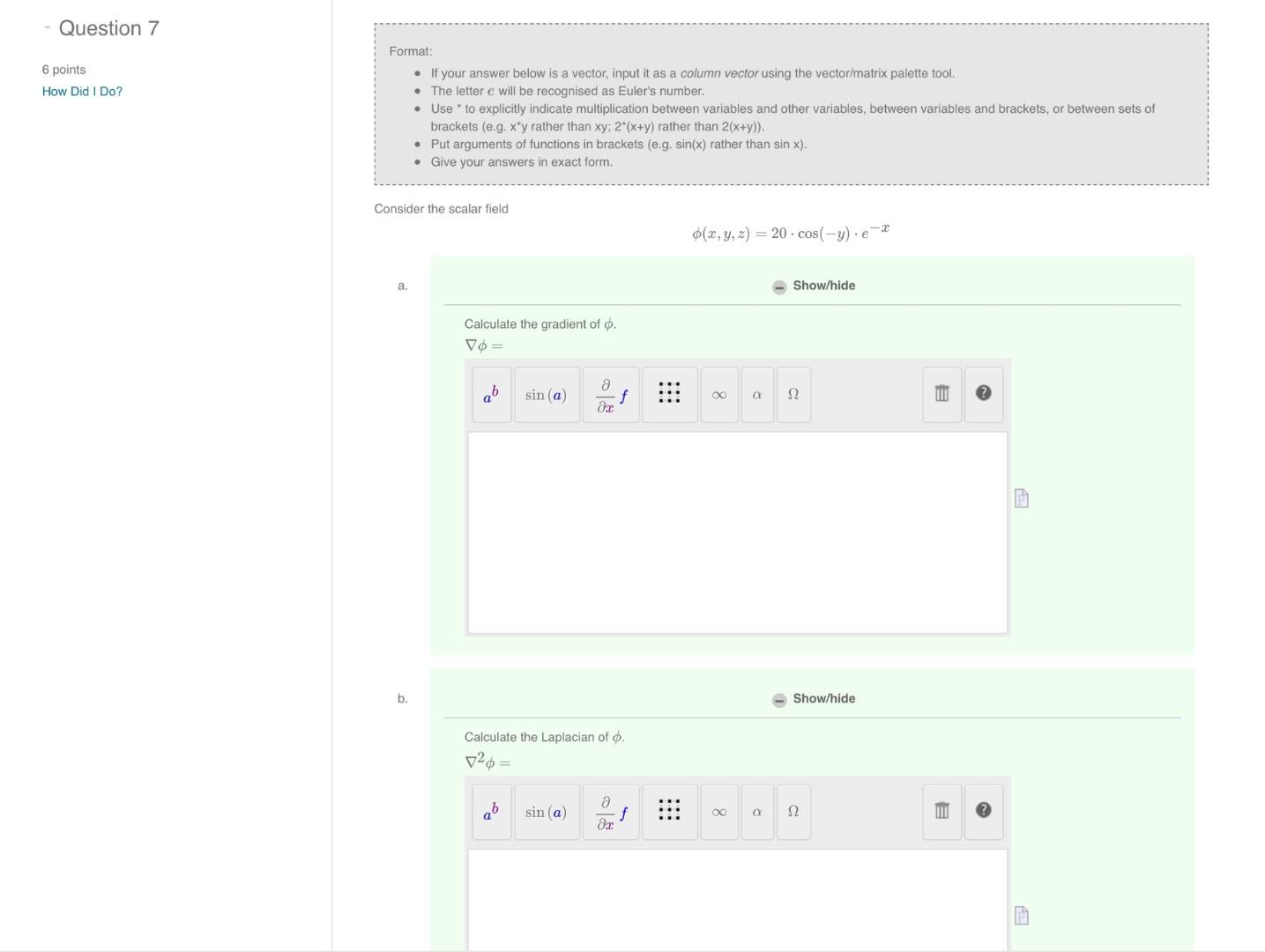 Solved Format: - If your answer below is a vector, input it | Chegg.com