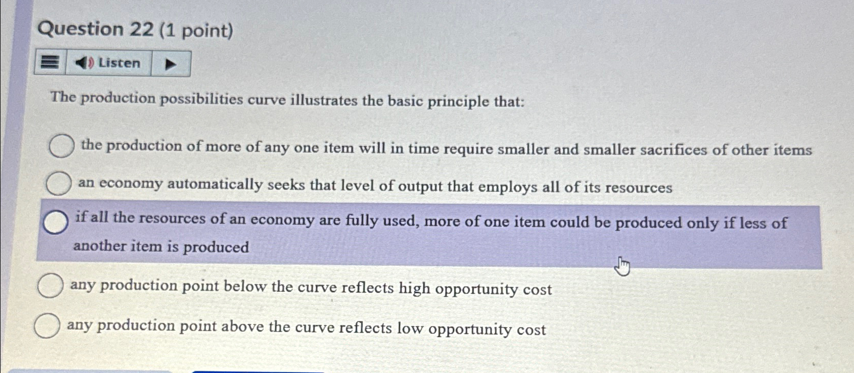 Solved Question 22 (1 ﻿point)ListenThe production | Chegg.com