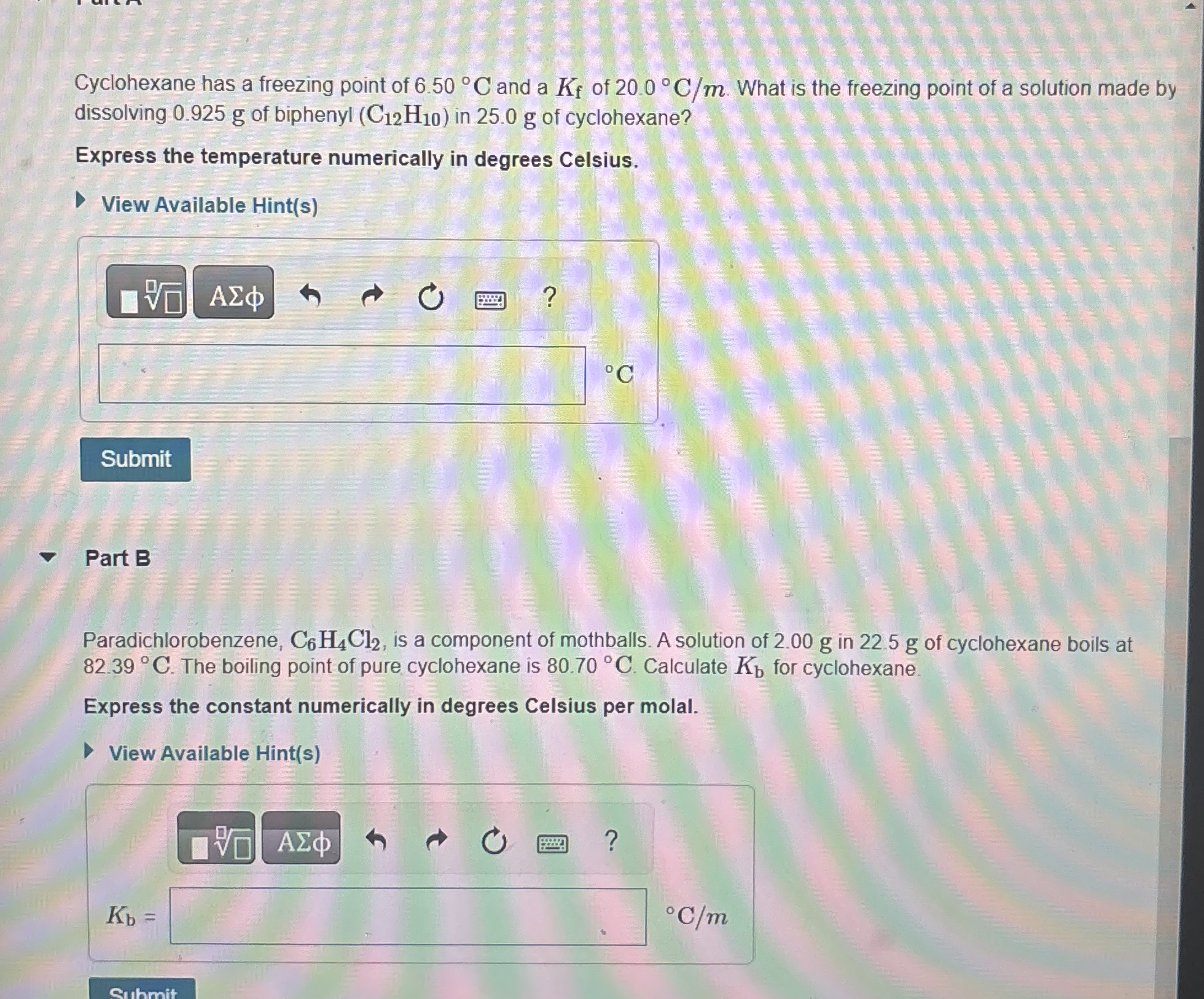 Solved Cyclohexane has a freezing point of 6.50°C ﻿and a Kf | Chegg.com