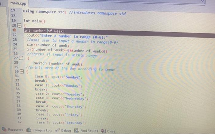 Solved main.cpp 17 using namespace std; //introduces | Chegg.com