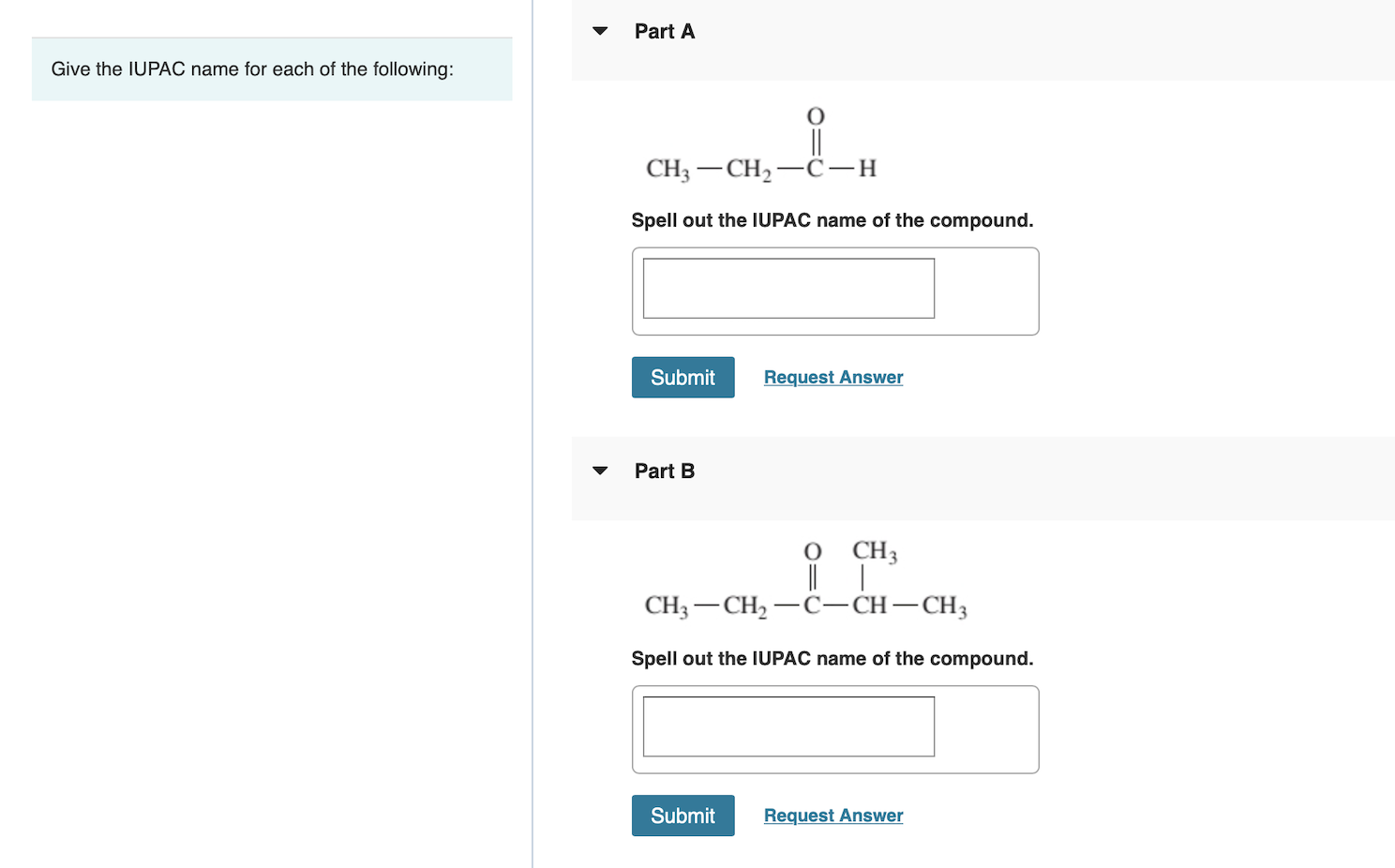 Solved Part AGive the IUPAC name for each of the | Chegg.com