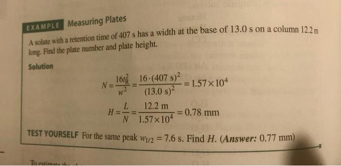 Solved EXAMPLE Measuring Plates A solute with a retention | Chegg.com