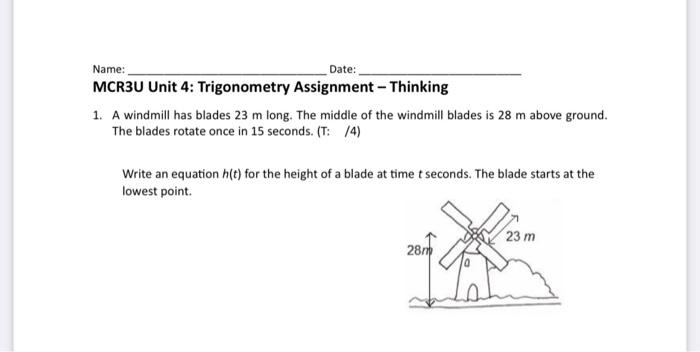 Solved Name: Date: MCR3U Unit 4: Trigonometry Assignment - | Chegg.com