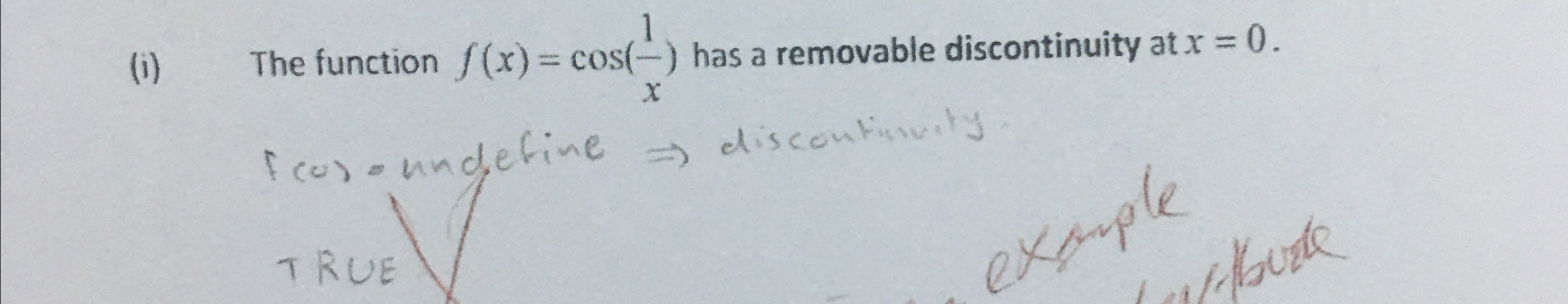 Solved (i) ﻿The function f(x)=cos(1x) ﻿has a removable | Chegg.com