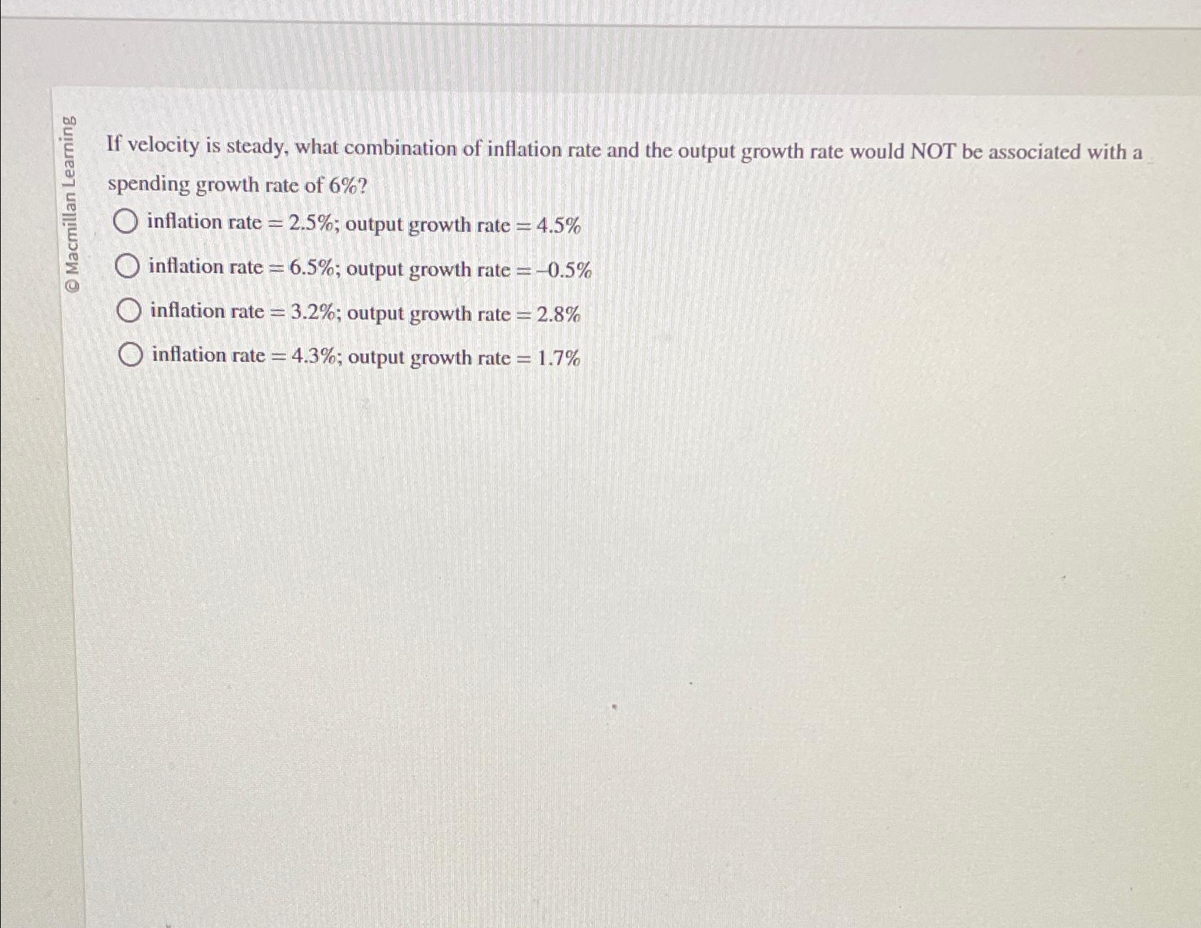 Solved If velocity is steady, what combination of inflation | Chegg.com