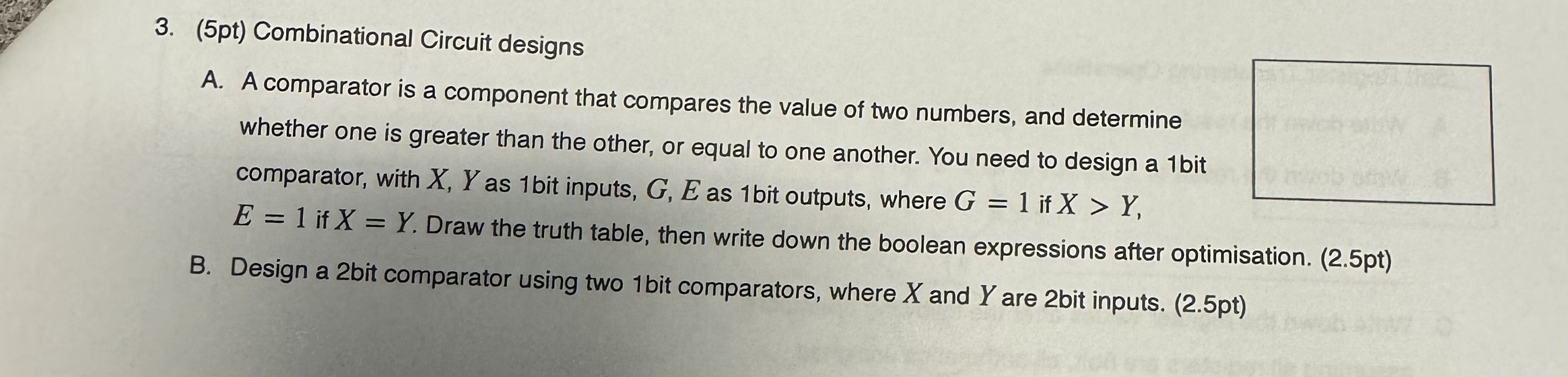 Solved (5pt) ﻿Combinational Circuit designsA. ﻿A comparator | Chegg.com