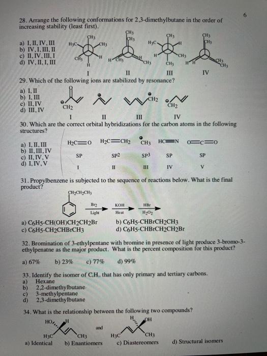 Solved CH Ols 28. Arrange the following conformations for | Chegg.com