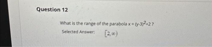 Solved What is the range of the parabola x=(y−3)2+2 ? | Chegg.com