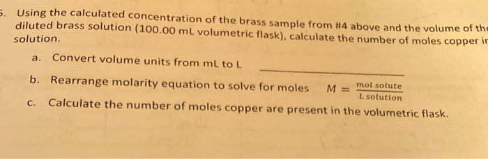 5. Using the calculated concentration of the brass | Chegg.com