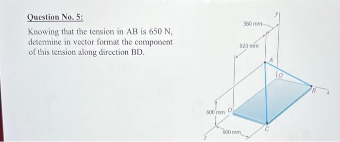 Solved Question No. 5: Knowing that the tension in AB is 650 | Chegg.com