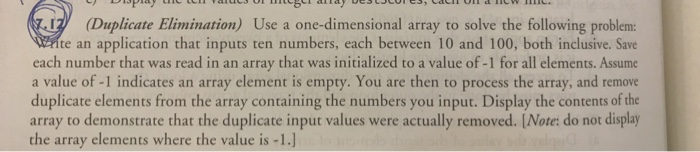 Solved 7.12 (Duplicate Elimination) Use a one-dimensional | Chegg.com