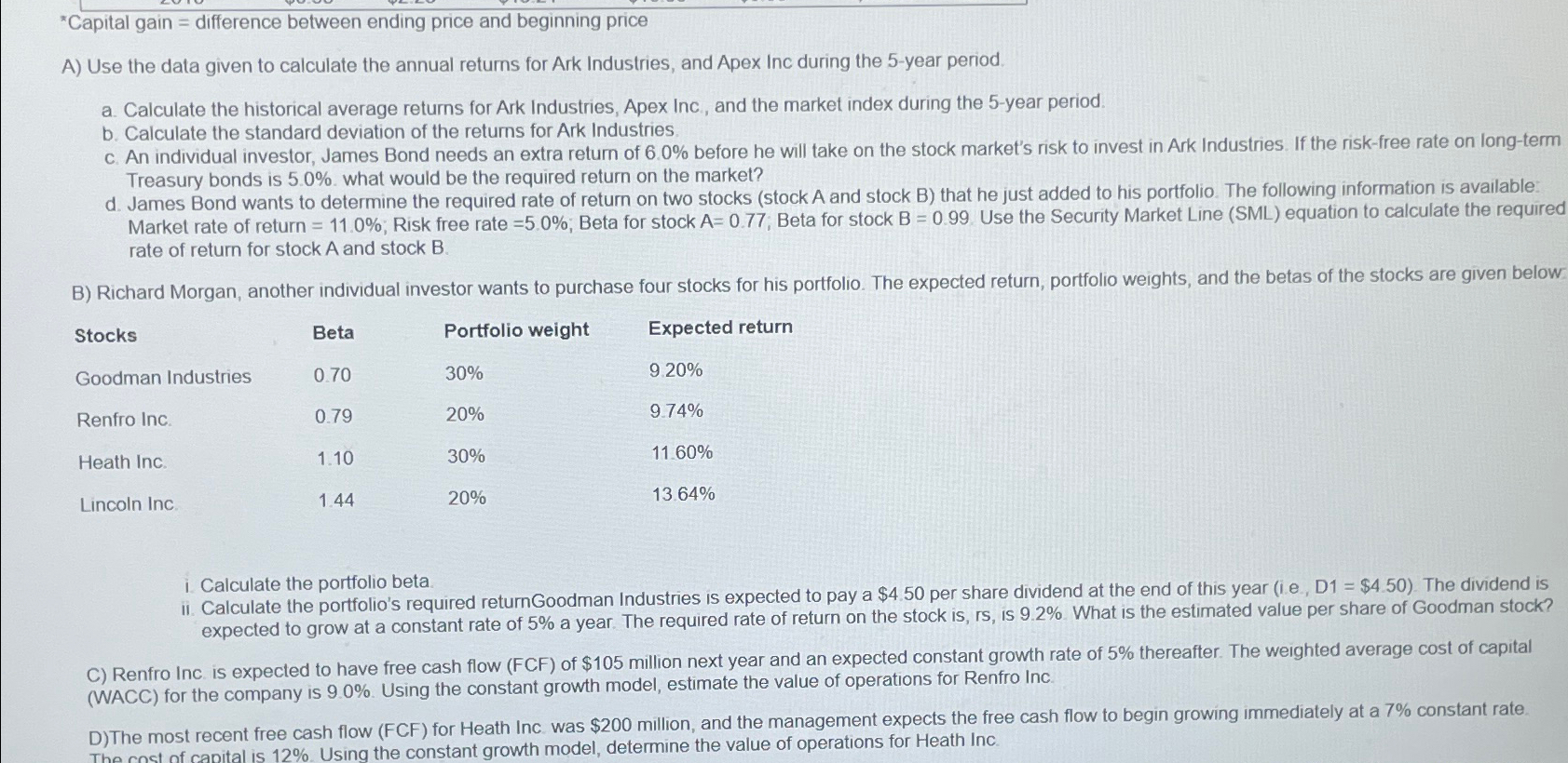 Solved *Capital gain = ﻿difference between ending price and | Chegg.com
