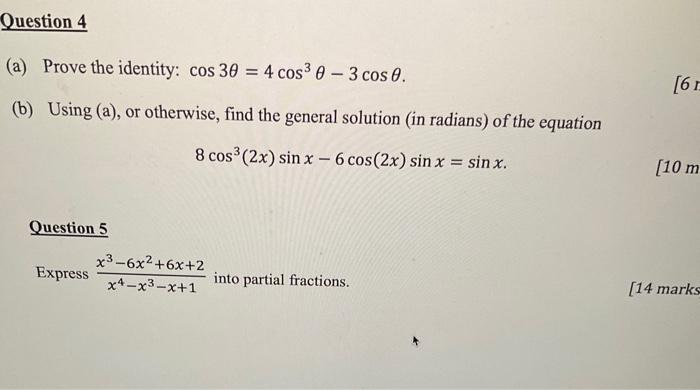 Solved (a) Prove the identity: cos3θ=4cos3θ−3cosθ. (b) Using | Chegg.com