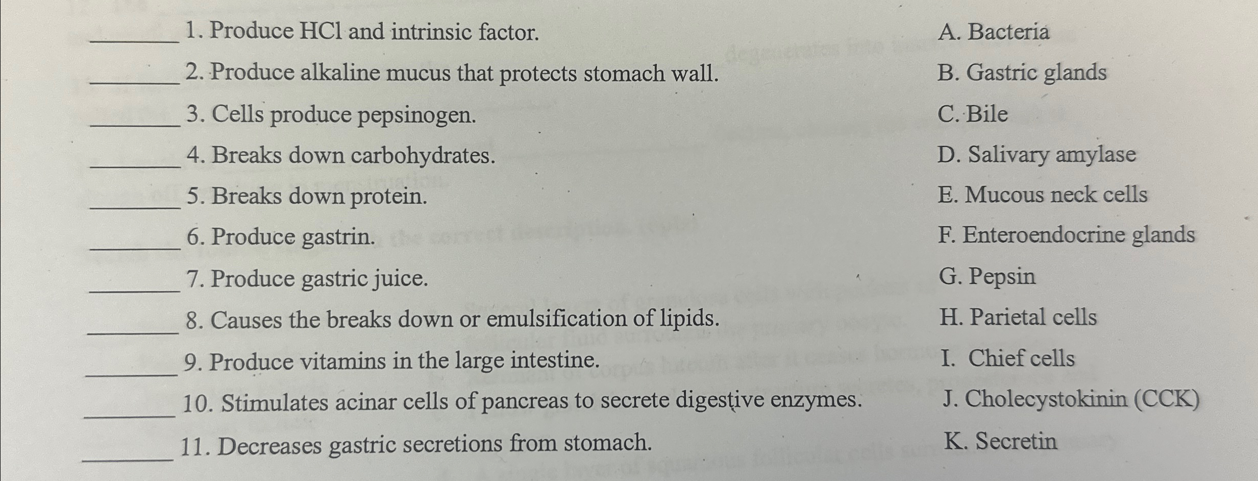 Solved Produce HCl ﻿and intrinsic factor.Produce alkaline | Chegg.com