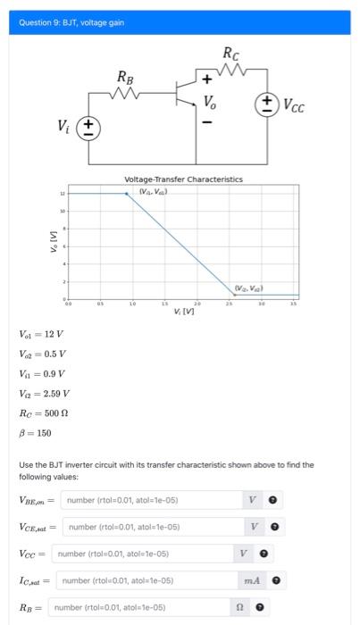 Solved Question 9: BJT, voltage gain Vo1=12 VV02=0.5 | Chegg.com