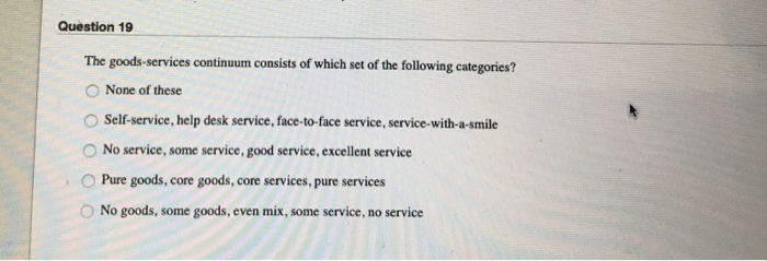 Solved Question 19 The goods-services continuum consists of | Chegg.com