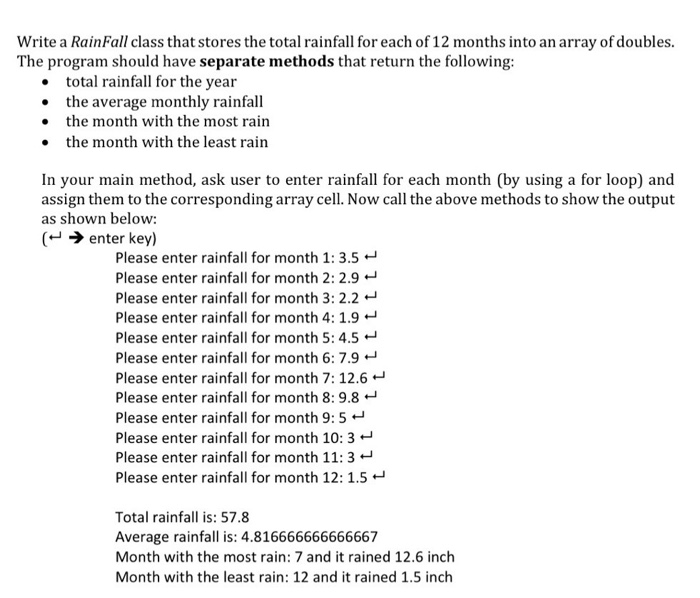 Solved Write a Rainfall class that stores the total rainfall | Chegg.com