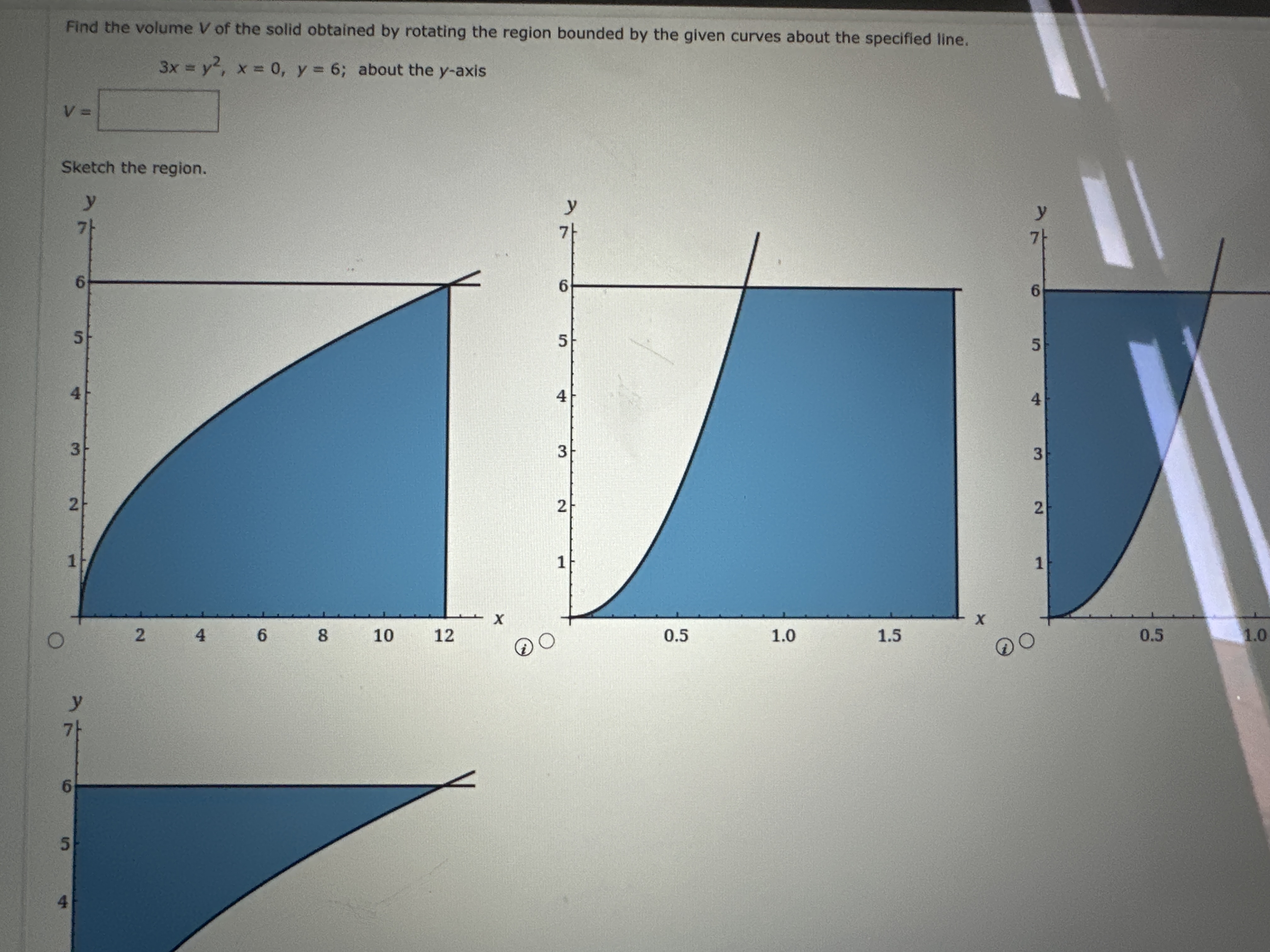Solved Find the volume V ﻿of the solid obtained by rotating | Chegg.com