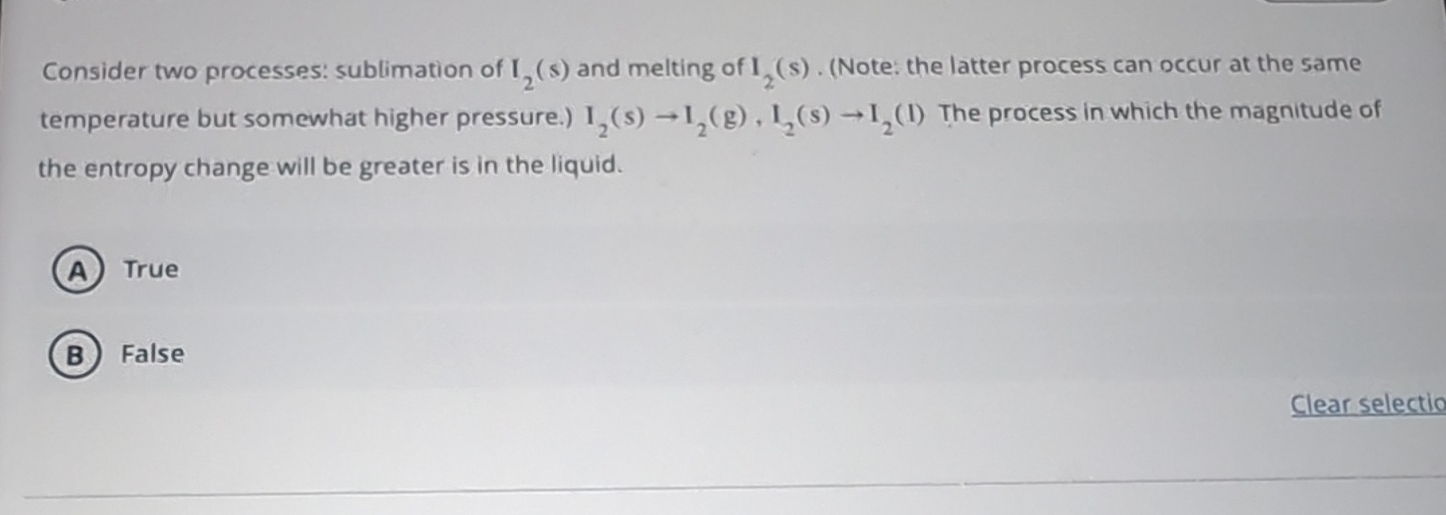 Solved Consider two processes: sublimation of I2(s) ﻿and | Chegg.com