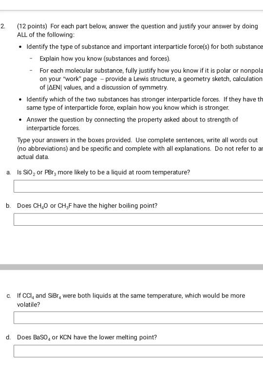Solved 2 (12 points) For each part below, answer the | Chegg.com