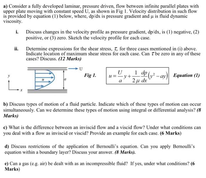 Solved a) Consider a fully developed laminar, pressure | Chegg.com