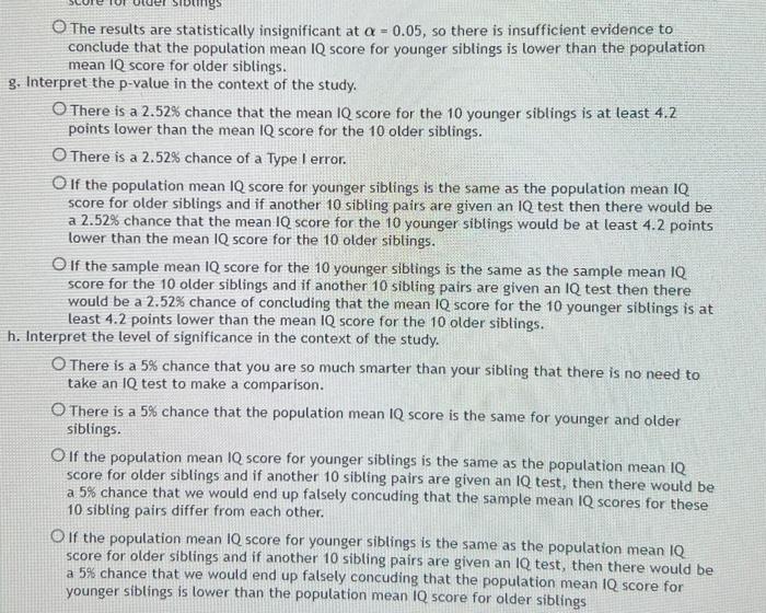 Solved On average is the younger sibling's IQ lower than the | Chegg.com