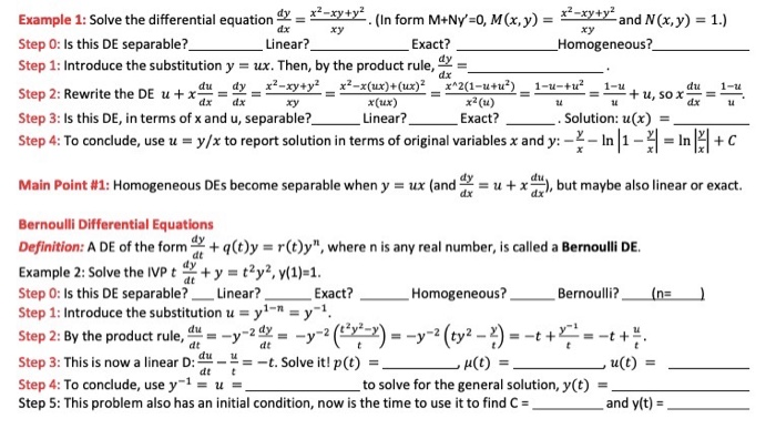 Solved ху dx Linear? du 1-u Example 1: Solve the | Chegg.com