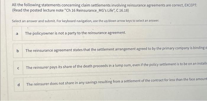 Solved All the following statements concerning claim | Chegg.com