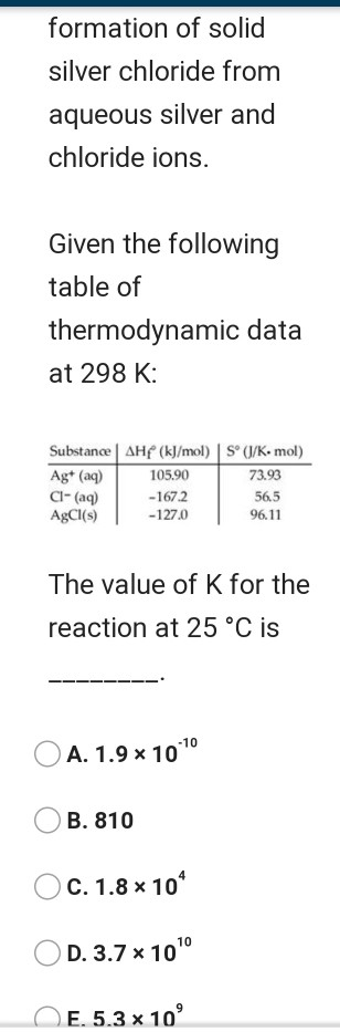 Solved formation of solid silver chloride from aqueous | Chegg.com