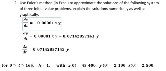 Solved 2. Use Euler's method (in Excel) to approximate the | Chegg.com