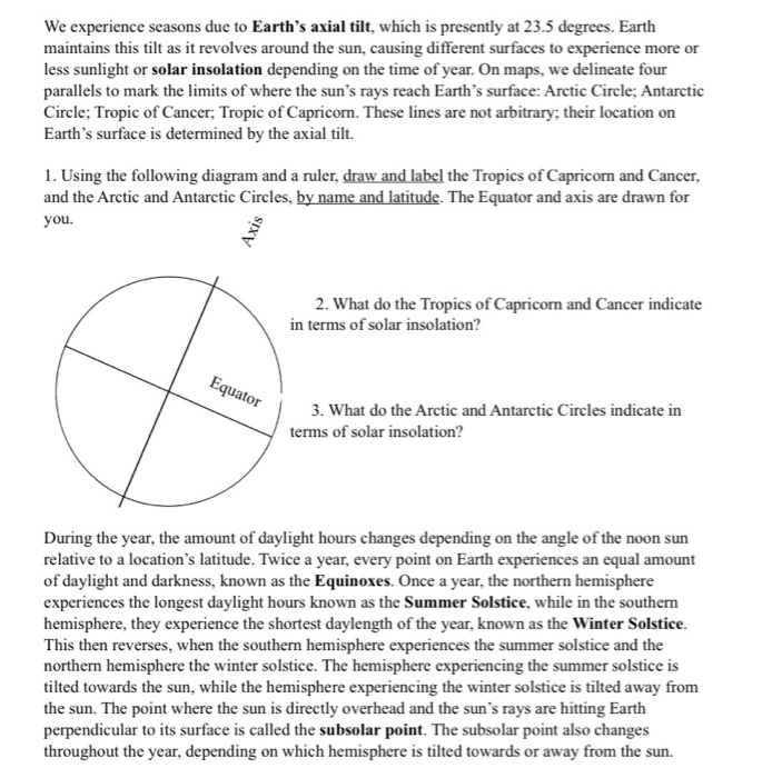 Solved We experience seasons due to Earth's axial tilt, | Chegg.com