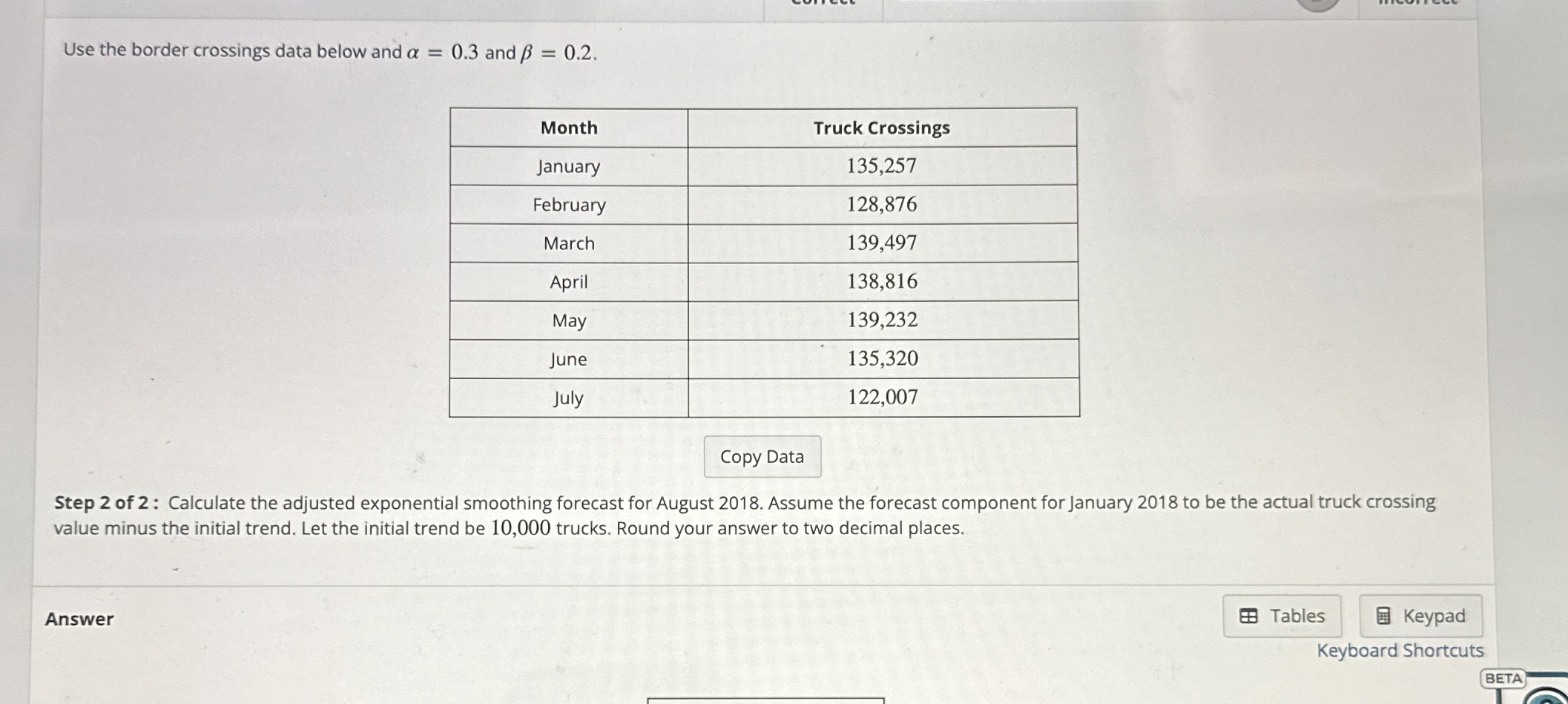 Solved Use the border crossings data below and α=0.3 ﻿and | Chegg.com