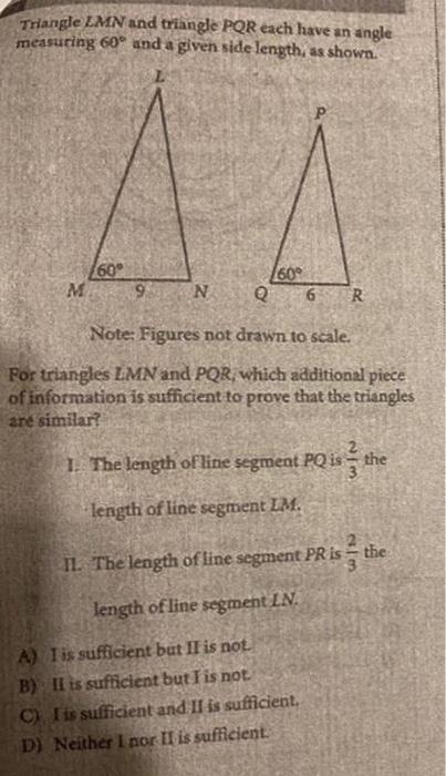 Solved Triangle Lmn And Triangle Pqr Each Have An Angle