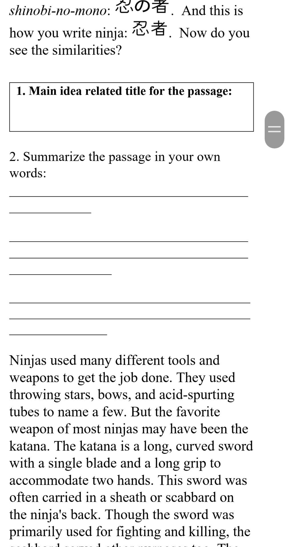 Summary and Main Idea 1. Create a title for the | Chegg.com