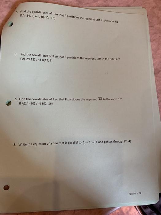 Solved 5. Find the coordinates of P so that P partitions the | Chegg.com