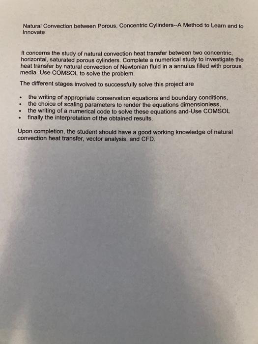 Natural Convection between Porous, Concentric | Chegg.com