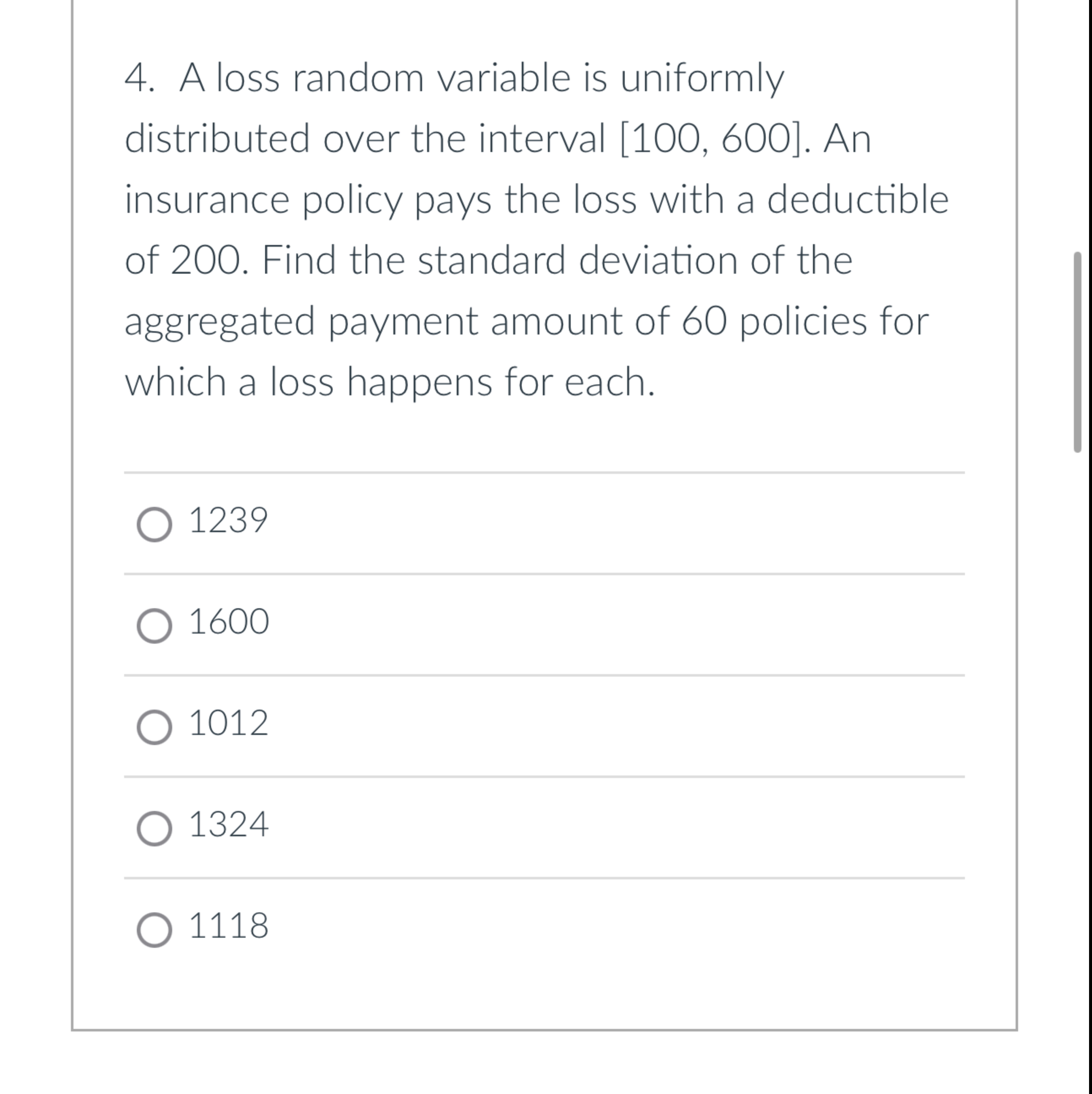 Solved A loss random variable is uniformlydistributed over | Chegg.com