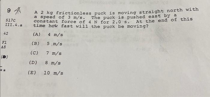 Solved A 2 kg frictionless puck is moving straight north | Chegg.com