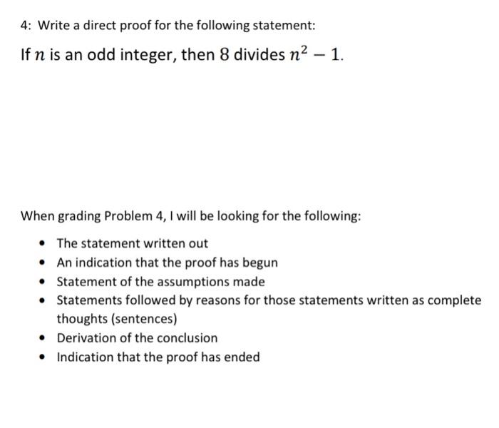 Solved 4: Write a direct proof for the following statement: | Chegg.com