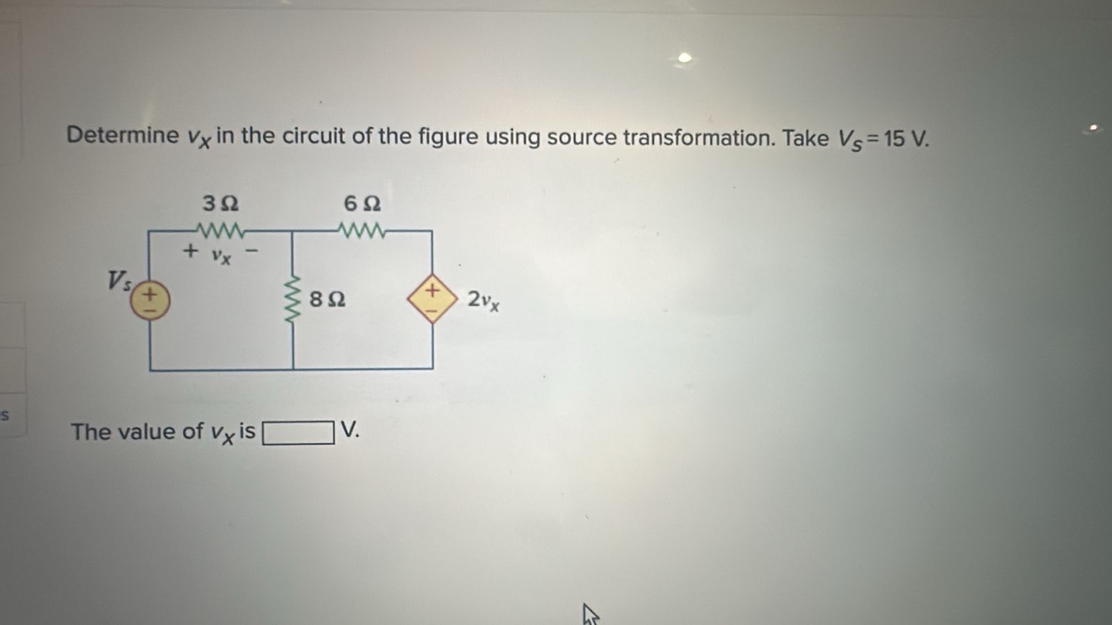 Solved Determine vx ﻿in the circuit of the figure using | Chegg.com