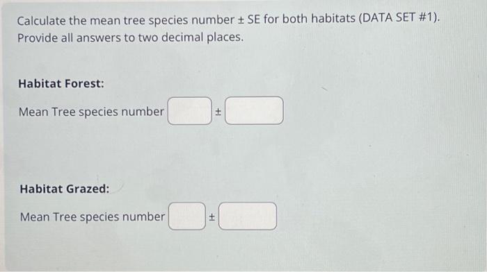 Solved Calculate the mean tree species number ± SE for both | Chegg.com