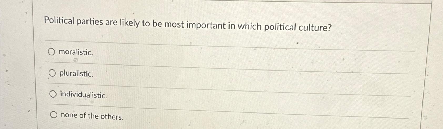 Solved Political parties are likely to be most important in | Chegg.com