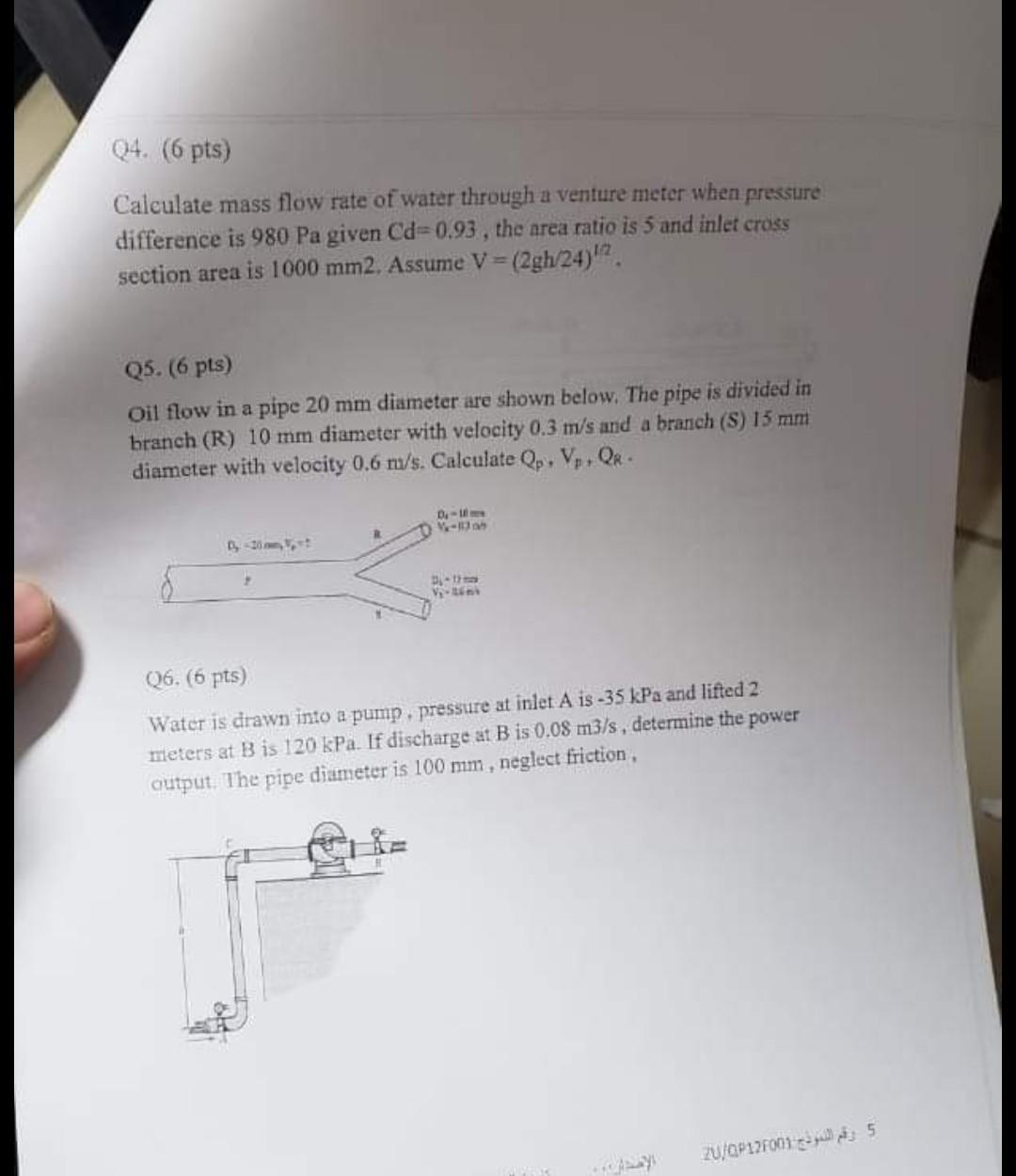 Solved Calculate mass flow rate of water through a venture | Chegg.com