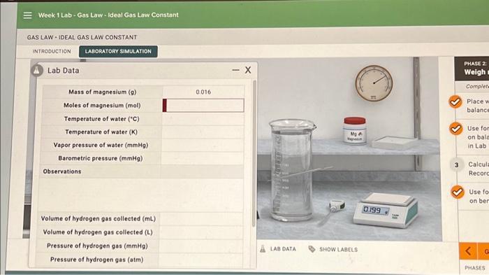 Week 1 Lab - Gas Law - Ideal Gas Law Constant GAS LAW | Chegg.com