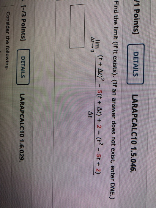 Solved /1 Points] DETAILS LARAPCALC10 1.5.046. Find the | Chegg.com