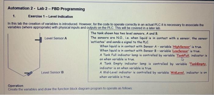 Automation 2 - Lab 2-FBD Programming 1. Exercise 1 - | Chegg.com