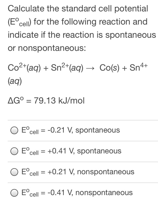 Solved Calculate the standard cell potential (Eºcell) for | Chegg.com