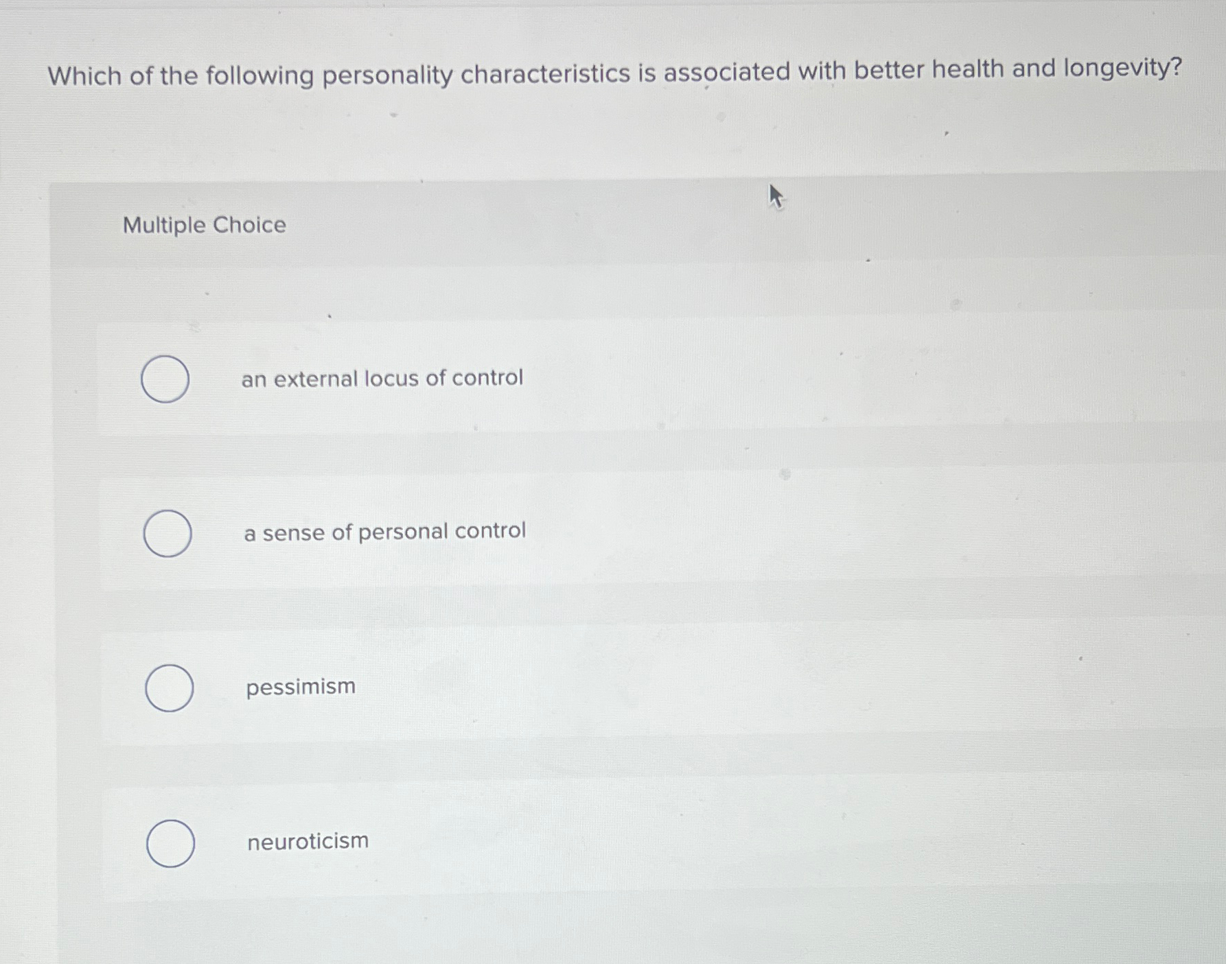 Solved Which of the following personality characteristics is | Chegg.com