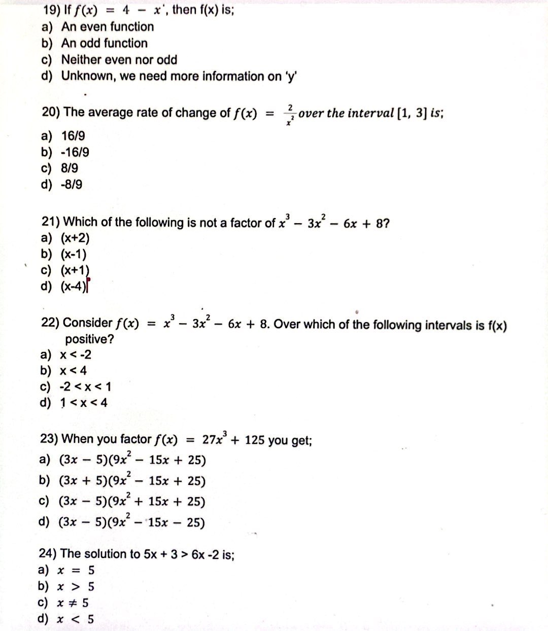 Solved If f(x)=4-x', ﻿then f(x) ﻿is;a) ﻿An even functionb) | Chegg.com